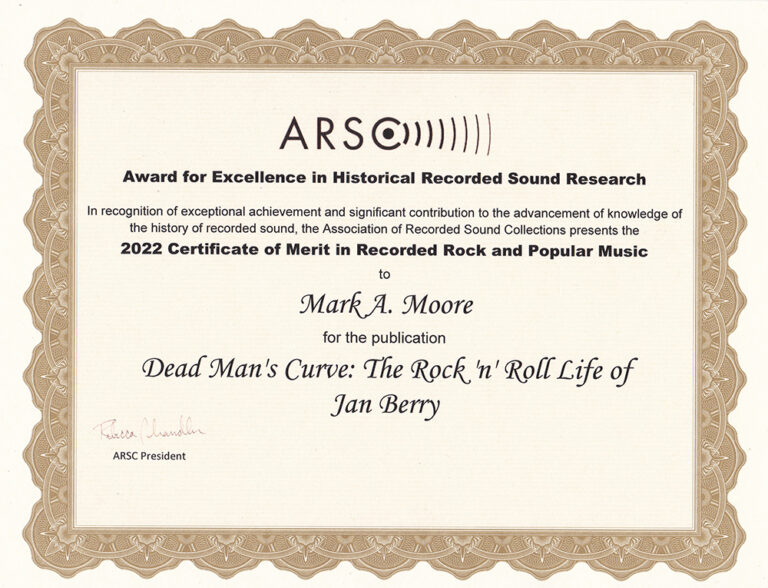 Jan Berry Bio Receives Certificate of Merit for Research from ARSC ...